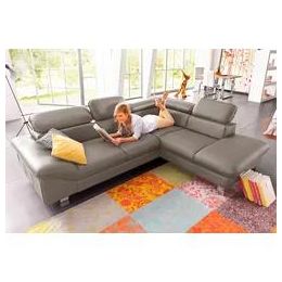 Ecksofa COTTA "Driver L-Form" Sofas Gr. B/H/T: 268cm x 73cm x 214cm, Luxus-Kunstleder, Ottomane rechts, mit Kopfteilverstellung-ohne Bettfunktion und Bettkasten, grau (stein) mit Kopfteilverstellung, wahlweise Bettfunktion