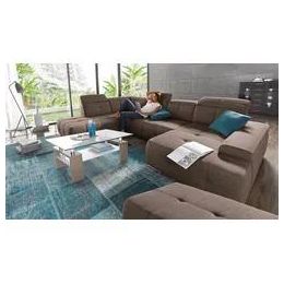 Sit & More Wohnlandschaft SIT & MORE "Mistral U-Form" Sofas Gr. B/H/T: 343cm x 93cm x 112cm, Struktur, Ottomane links, mit Bettfunktion, braun (schlamm) wahlweise mit Bettfunktion, inklusive Kopfteilverstellung