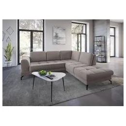 Sit & More Ecksofa SIT & MORE "Bendigo L-Form" Sofas Gr. B/H/T: 258cm x 84cm x 226cm, Samtoptik, Ottomane rechts, mit schwarzem Nickelfuß, beige (sand) inklusive Sitztiefenverstellung, Bodenfreiheit 12 cm, in 2 Fußfarben