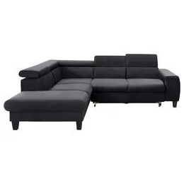 Ecksofa COTTA "Morven L-Form" Sofas Gr. B/H/T: 249 cm x 75 cm x 207 cm, Samtvelours, Ottomane links, ohne Bettfunktion-ohne Bettkasten-mit Ladestation-mit Kopfteilverstellung, grau (anthracite) Kopfteilverstellung, wahlweise mit Bettfunktion und Bettkasten