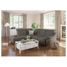 Ecksofa Home Affaire "Boston L-Form" Sofas Gr. B: 272cm, NaturLEDER, Ottomane links, mit Kopfteilverstellung-mit 2 motorischer Relaxfunktionen im 2sitzigen Sofaelement, grau (delphin) Kopfteilverstellung an jeder Sitzfläche, wahlweise Relaxfunktion