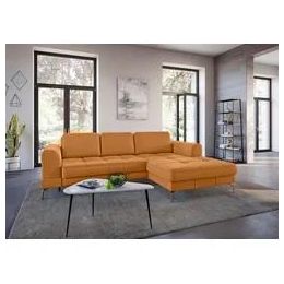 Sit & More Ecksofa SIT & MORE "Bendigo L-Form" Sofas Gr. B/H/T: 284 cm x 87 cm x 175 cm, NaturLEDER, mega-Recamiere rechts, mit satiniertem Nickelfuß, gelb (curry) inklusive Sitztiefenverstellung, Bodenfreiheit 15 cm, 2 Fußfarben