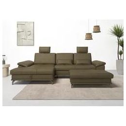 Ecksofa Places of Style "Costello L-Form" Sofas Gr. B/H/T: 301cm x 89cm x 176cm, Material, Recamiere links, mit Bettfunktion-mit Bettkasten-Bett im Stoff bezogen, grün (olive) incl. Sitztiefenverstellung und Armlehnfunktion, 3 Nierenkissen