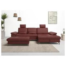 Ecksofa Places of Style "Costello L-Form" Sofas Gr. B/H/T: 301cm x 89cm x 176cm, Material, Recamiere rechts, mit Bettfunktion-mit Bettkasten-Bett im Stoff bezogen, rot (merlot) incl. Sitztiefenverstellung und Armlehnfunktion, 3 Nierenkissen