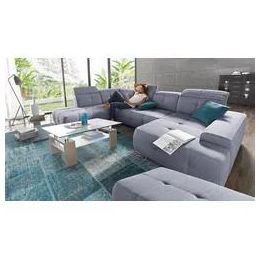 Sit & More Wohnlandschaft SIT & MORE "Mistral U-Form" Sofas Gr. B/H/T: 343 cm x 93 cm x 112 cm, Struktur, Ottomane links, ohne Bettfunktion, grau (hellgrau) wahlweise mit Bettfunktion, inklusive Kopfteilverstellung