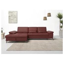 Ecksofa Places of Style "Costello L-Form" Sofas Gr. B/H/T: 301 cm x 89 cm x 176 cm, Material, Recamiere links, mit Bettfunktion-mit Bettkasten-Bett im Stoff bezogen, rot (merlot) incl. Sitztiefenverstellung und Armlehnfunktion, 3 Nierenkissen