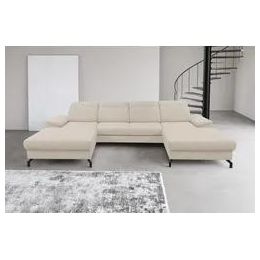 Wohnlandschaft WERK2 "Slavio U-Form" Sofas Gr. B/H/T: 348cm x 98cm x 184cm, Struktur weich, Recamiere rechts, Schlaffunktion, Bettkasten, verstellbare Kopfteile, beige (creme) Modernes U-Sofa mit Schlaffunktion, Bettkasten, Kopfteile verstellbar