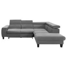 Ecksofa COTTA "Morven L-Form" Sofas Gr. B/H/T: 249cm x 75cm x 207cm, Samtvelours, Ottomane rechts, mit Bettfunktion-mit Bettkasten-mit Ladestation-mit Kopfteilverstellung, grau (light grey) Kopfteilverstellung, wahlweise mit Bettfunktion und Bettkasten