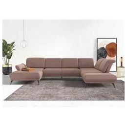 Wohnlandschaft Inosign "Coco U-Form" Sofas Gr. B/H/T: 382 cm x 88 cm x 242 cm, Feincord, mega-Recamiere links, mit Sitztiefenverstellung-mit Armteilverstellung-mit Kopfteilverstellung-mit Federkern, rosa (altrosa) Sitztiefen-, Arm- und Kopfteilverstellung, Cord-Bezug, Fußhöhe 15 cm