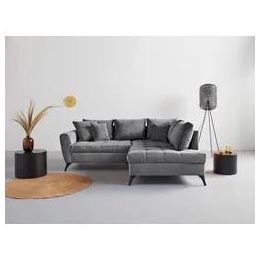 Ecksofa Inosign "Lörby L-Form" Sofas Gr. B/H/T: 224 cm x 90 cm x 191 cm, Feincord, Ottomane rechts, Feincord, grau (anthrazit) auch mit Aqua clean-Bezug, feine Steppung im Sitzbereich, lose Kissen