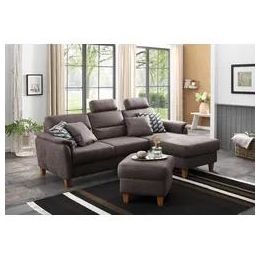 Ecksofa Home Affaire "Palmera L-Form", grau (anthrazit), B:244cm H:89cm T:163cm, 100% Polyester, Struktur (100% Polyester), Luxus-Microfaser in Lederoptik (100% Polyester), Sofas, Federkern, wahlweise mit Bettfunktion und mit/ohne Bettkasten