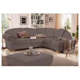 Ecksofa Home Affaire "Amrum L-Form" Sofas Gr. B/H/T: 249cm x 91cm x 218cm, Struktur flausch, Ottomane rechts, ohne Bettfunktion, grau (taupe) wahlweise mit Bettfunktion und Ottomane linksrechts