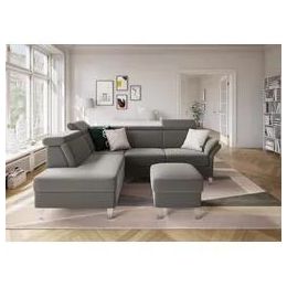 Sit & More Ecksofa SIT & MORE "Vincenzo L-Form" Sofas Gr. B/H/T: 245cm x 84cm x 193cm, Flachgewebe, Ottomane links, mit Kopfteilverstellung-mit Bettfunktion-mit Bettkasten, grau (hellgrau) inklusive Kopfteilverstellung, wahlweise mit Bettfunktion, Bettkasten