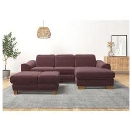 Ecksofa Home Affaire "Dundee L-Form" Sofas Gr. B/H/T: 264cm x 86cm x 170cm, Flachgewebe, Recamiere rechts, inkl.Kopfteilverstellung-ohne Bettfunktion-ohne Bettkasten-ohne relax Funktion, lila (flieder) wahlweise mit Kopfteilverstellung und zusätzlich Bettfunktion