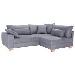 Ecksofa Home Affaire "Helena II, L-Form" Sofas Gr. B/H/T: 227 cm x 77 cm x 190 cm, Luxus-Microfaser in Lederoptik, Ottomane rechts, mit Bettfunktion, silberfarben (silber) Mit Federkern, wahlweise mit Bett und Taschenfederkern