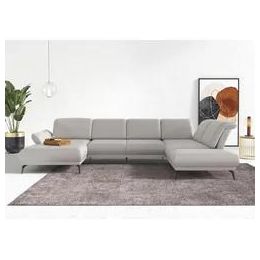 Wohnlandschaft Inosign "Coco U-Form" Sofas Gr. B/H/T: 382 cm x 88 cm x 242 cm, Feincord, mega-Recamiere links, ohne Sitztiefenverstellung-ohne Armteilverstellung-ohne Kopfteilverstellung-mit Federkern, silberfarben (silber) Sitztiefen-, Arm- und Kopfteilverstellung, Cord-Bezug, Fußhöhe 15 cm