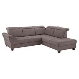 Ecksofa Home Affaire "Solvei L-Form" Sofas Gr. B/H/T: 260cm x 104cm x 235cm, Struktur, Ottomane rechts, mit Sitztiefenverstellung-mit Kopfteilverstellung, braun wahlweise auch mit Kopfteilverstellung und Bettfunktion, Federkern