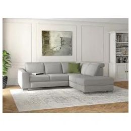 Sit & More Ecksofa SIT & MORE "Dundee L-Form" Sofas Gr. B/H/T: 263cm x 86cm x 219cm, Luxus-Microfaser Paris, Ottomane rechts, ohne Kopfteilverstellung-ohne Bettfunktion-ohne Stauraum, weiß (silber) mit Federkern und Edelstahlfüßen, wahlweise Kopfteilverstellung