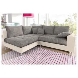 Ecksofa MR. COUCH "Tobi L-Form" Sofas Gr. B/H/T: 226cm x 75cm x 105cm, Microfaser PRIMABELLE-Struktur, Ottomane links, Polyätherschaum-mit Bettfunktion, grau (ivory/grau/ecru) wahlweise mit Kaltschaum (140kg BelastungSitz), RGB-LED-Beleuchtung