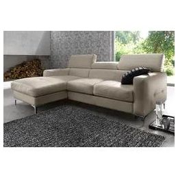 Ecksofa COTTA "Sammy L-Form" Sofas Gr. B/H/T: 226 cm x 92 cm x 105 cm, NaturLEDER, Recamiere links, ohne Bettfunktion-mit Kopfteilverstellung, grau wahlweise mit Bettfunktion