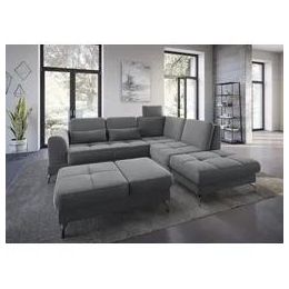 Sit & More Ecksofa SIT & MORE "Bendigo L-Form" Sofas Gr. B/H/T: 258cm x 84cm x 226cm, Samtoptik, Ottomane rechts, mit satiniertem Nickelfuß, grau (hellgrau) inklusive Sitztiefenverstellung, Bodenfreiheit 12 cm, in 2 Fußfarben