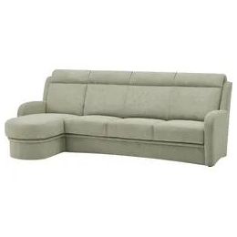 Ecksofa VILLA BECK "Varese L-Form" Sofas Gr. B/H/T: 256cm x 102cm x 83cm, Microfaser-Flock, Longchair links, mit Bettkasten, grün (4 lind) Kopfteilverstellung, wahlweise mit Sitzvorzug, in Sitzhöhe 49 cm