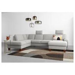 Wohnlandschaft Home Affaire "Vision U-Form" Sofas Gr. B/H/T: 315 cm x 90 cm x 215 cm, Struktur weich, Ottomane links, ohne Bettfunktion-ohne Stauraum, silberfarben (silber) wahlweise mit Bettfunktion und Stauraum, auch in Easy Care-Bezug