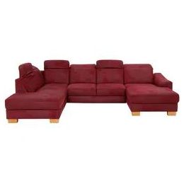 Wohnlandschaft Home Affaire "Dundee U-Form" Sofas Gr. B/H/T: 338 cm x 86 cm x 219 cm, Luxus-Microfaser Florence, Ottomane links, mit Bettfunktion-mit Stauraum-mit Kopfteilverstellung, rot (bordeaux) wahlweise mit Kopfteilverstellung und zusätzlich Bettfunktion