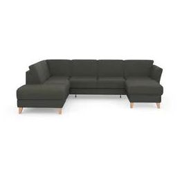 Sit & More Wohnlandschaft SIT&MORE "Visby U-Form" Sofas Gr. B/H/T: 303 cm x 87 cm x 213 cm, Struktur fein, Ottomane links, mit Bettfunktion-mit Stauraum, grau (anthrazit) wahlweise mit Bettfunktion und Stauraum, frei im Raum stellbar