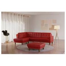 Sit & More Ecksofa SIT & MORE "Orient 5 V L-Form" Sofas Gr. B/H/T: 298cm x 90cm x 198cm, Kunstleder, Ottomane links, mit Bettfunktion-mit Bettkasten, rot (loud red) mit Strass-Stein, wahlweise Bettfunktion und Bettkasten