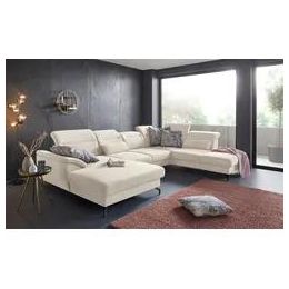 Sit & More Wohnlandschaft SIT & MORE "Percy U-Form" Sofas Gr. B/T: 343cm x 235cm, Luxus-Microfaser Paris, Recamiere links, mit Kopfteilverstellung-mit schwarzem Nickelfuß, beige (creme) 12 cm Fußhöhe, Sitztiefenverstellung, wahlweise in 2 Fußfarben