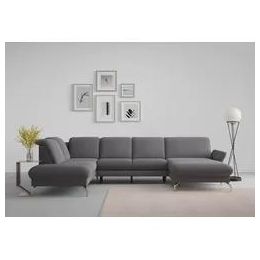 Sit & More Wohnlandschaft SIT & MORE "Fashion U-Form" Sofas Gr. B/H/T: 338cm x 84cm x 207cm, Chenille, Ottomane links, mit Kopfteilverstellung-mit Vorziehsitz, motorisch, braun (espresso) wahlweise mit Kopfteilverstellung, Vorziehsitz, motorisch, Nickelfüße