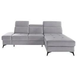 Ecksofa Inosign "Cardiz L-Form" Sofas Gr. B/H/T: 246 cm x 83 cm x 173 cm, Samtoptik, Recamiere rechts, ohne Bettfunktion-ohne Bettkasten, grau (hellgrau) inkl.Kopfteilverstellung und Federkern wahlweise mit Bettfunktion