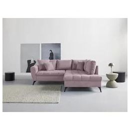 Ecksofa Inosign "Lörby L-Form" Sofas Gr. B/H/T: 224 cm x 90 cm x 191 cm, Luxus-Microfaser weich, Ottomane rechts, Luxus Microfaser weich, rosa (flamingo) auch mit Aqua clean-Bezug, feine Steppung im Sitzbereich, lose Kissen