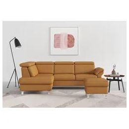 Sit & More Ecksofa SIT & MORE "Arngast L-Form" Sofas Gr. B/H/T: 245cm x 84cm x 194cm, NaturLEDER, Ottomane links, ohne Bettfunktion-ohne Bettkasten-Rücken echtes Leder, gelb (curry) inklusive Kopfteilverstellung und Federkern