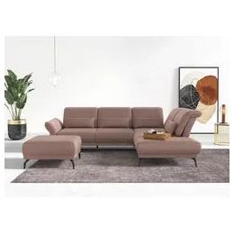 Ecksofa Inosign "Coco L-Form" Sofas Gr. B/H/T: 294cm x 88cm x 242cm, Feincord, Ottomane rechts, mit Sitztiefenverstellung-mit Armteilverstellung-mit Kopfteilverstellung-mit Federkern, rosa (altrosa) Sitztiefen-, Arm- und Kopfteilverstellung, Cord-Bezug, Fußhöhe 15 cm