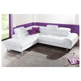 Ecksofa COTTA "Chef L-Form" Sofas Gr. B/H/T: 262cm x 72cm x 206cm, Kunstleder SOFTLUX, Ottomane links, mit Kopfteilverstellung-mit Bettfunktion, weiß (altweiß) mit Kopfteilverstellung, wahlweise Bettfunktion