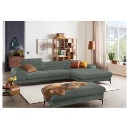 Ecksofa W.Schillig "piedroo" Sofas Gr. B/H/T: 343cm x 70cm x 193cm, Chenille-Flachgewebe R66, Longchair rechts, mit Kopfteilverstellung-mit motorischer Sitztiefenverstellung, blau (niagara r66) Kopfteilverstellung, wahlweise mit Sitztiefenverstellung, Breite 343cm