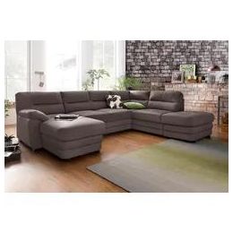 Wohnlandschaft COTTA "Royale U-Form" Sofas Gr. B/H/T: 316 cm x 90 cm x 93 cm, NaturLEDER, Ottomane rechts, ohne Bettfunktion, braun wahlweise mit Bettfunktion