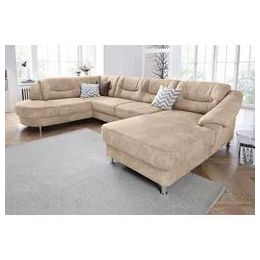 Sit & More Wohnlandschaft SIT & MORE "Salsa U-Form" Sofas Gr. B/H/T: 333cm x 86cm x 205cm, Microfaser, Recamiere rechts, ohne Bettfunktion, beige mit Federkern, wahlweise Bettfunktion