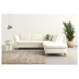 Ecksofa Home Affaire "Trelleborg L-Form" Sofas Gr. B/H/T: 252cm x 86cm x 213cm, Struktur fein, Ottomane rechts, ohne Bettfunktion-ohne Stauraum, beige (creme) Federkern-Polsterung, wahlweise mit Bettfunktion und Stauraum