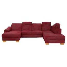 Wohnlandschaft Home Affaire "Dundee U-Form" Sofas Gr. B/H/T: 338cm x 86cm x 219cm, Luxus-Microfaser Florence, Ottomane rechts, ohne Bettfunktion-ohne Stauraum-ohne Kopfteilverstellung, rot (bordeaux) wahlweise mit Kopfteilverstellung und zusätzlich Bettfunktion