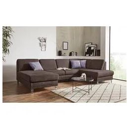 Sit & More Wohnlandschaft SIT & MORE "Clio U-Form" Sofas Gr. B/H/T: 319cm x 89cm x 190cm, Microfaser, Ottomane rechts, mit Bettfunktion-mit Bettkasten, braun wahlweise mit Bettfunktion und Bettkasten, inklusive Federkern