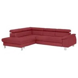 Ecksofa COTTA "Komaris L-Form" Sofas Gr. B/H: 249cm x 72cm, NaturLEDER, Ottomane links, mit Bettfunktion-mit Bettkasten-mit RGB-LED-Beleuchtung-mit Kopfteilverstellung, rot inklusive Kopf- bzw. Rückenverstellung, wahlweise Bettfunktion