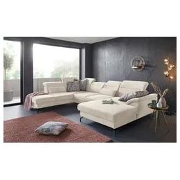 Sit & More Wohnlandschaft SIT & MORE "Percy U-Form" Sofas Gr. B/T: 343cm x 235cm, Luxus-Microfaser Paris, Recamiere rechts, mit Kopfteilverstellung-mit schwarzem Nickelfuß, beige (creme) 15 cm Fußhöhe, Sitztiefenverstellung, wahlweise in 2 Fußfarben