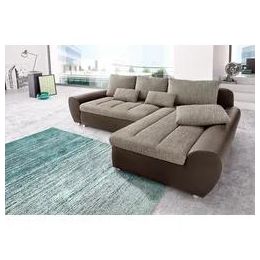 Sit & More Ecksofa SIT & MORE "Bandos L-Form" Sofas Gr. B/H/T: 269cm x 83cm x 173cm, Luxus-Kunstleder-Struktur, Recamiere rechts, ohne Bettfunktion, braun (mokka, cappuccino) in 2 unterschiedlichen Größen, wahlweise mit Bettfunktion