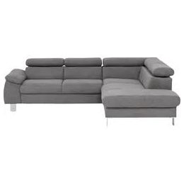 Ecksofa COTTA "Komaris L-Form" Sofas Gr. B/H/T: 249cm x 72cm x 100cm, Feinstruktur, Ottomane rechts, ohne Bettfunktion-ohne Bettkasten-ohne RGB-LED-Beleuchtung-mit Kopfteilverstellung, grau inklusive Kopf- bzw. Rückenverstellung, wahlweise Bettfunktion