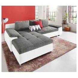 Sit & More Ecksofa SIT & MORE "Top Bilbao L-Form" Sofas Gr. B/H/T: 270cm x 82cm x 90cm, Kunstleder SOFTLUX-Struktur, Recamiere beidseitig montierbar, mit Bettfunktion, grau (weiß/grau) XXL, wahlweise mit Bettfunktion und Bettkasten