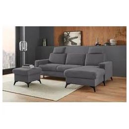 Ecksofa Places of Style "Lolland L-Form" Sofas Gr. B/H/T: 250cm x 88cm x 162cm, Struktur imprägniert, Recamiere rechts, ohne Bettfunktion und Bettkasten, grau (anthrazit) Wahlweise mit Bettfunktion und Bettkasten, Federkern