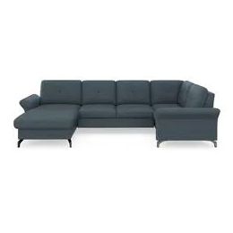 Wohnlandschaft Places of Style "Calando U-Form" Sofas Gr. B/H/T: 326 cm x 91 cm x 188 cm, Struktur, mega-Recamiere links, ohne Bettfunktion-ohne Bettkasten-ohne Armteilverstellung, blau (blaugrau) wahlweise mit Bettfunktion, Bettkasten und Armteilfunktion